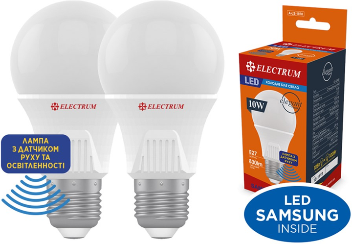 Светодиодная лампа ELECTRUM A60 10W Е27 4000К c датчиком движения (A-LS ...
