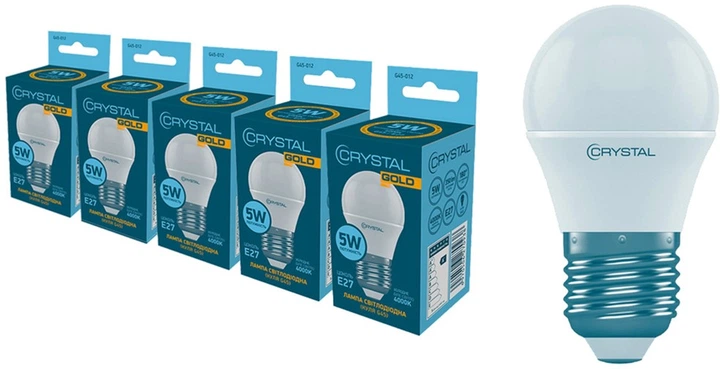 Світлодіодна лампа CRYSTAL GOLD G45 5W E27 4000K (G45-012-5) 5 шт ...