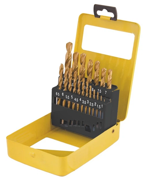 Набор сверл для металла MASTERTOOL 19 шт HSS (1-10 мм шаг 0.5 мм) в металлической коробке титан ...