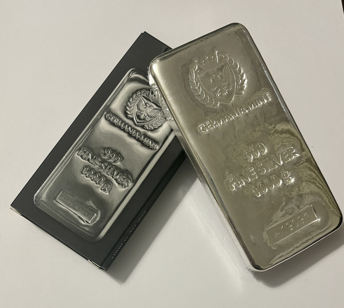 Срібний литий злиток монетного двору Німеччини 1000 г (1кг) – низькі ...