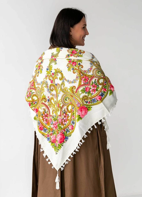 Хустка шерстяна з китичками 100х100 см айворі від продавця Thome в інтернет магазині