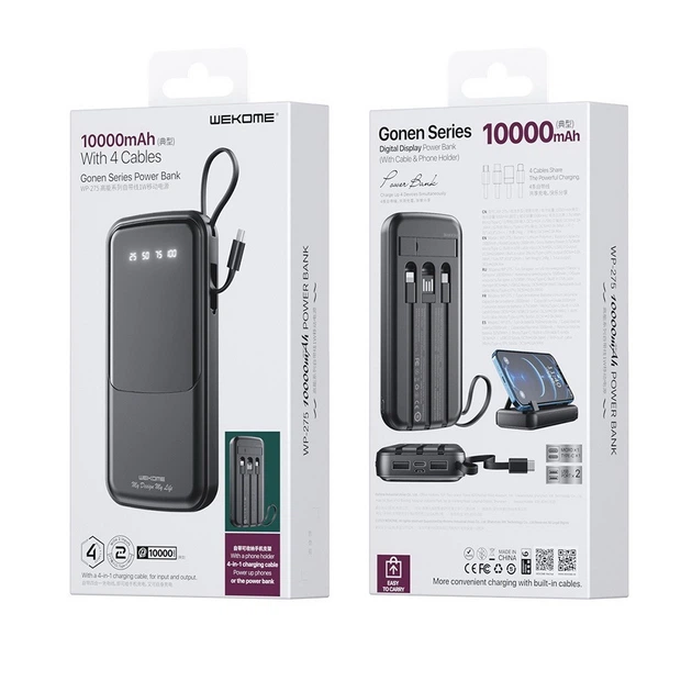 УМБ Wekome Gonen Digital Display Power Bank (4 cables) 10000mAh Black ...