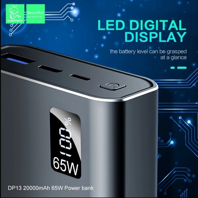 Powerbank 20000mAh 65W Denmen DP13 (USB Output:5V/4.5A 5V/3A 9V/2A 12V/1.5A(max)) li-polymer ...