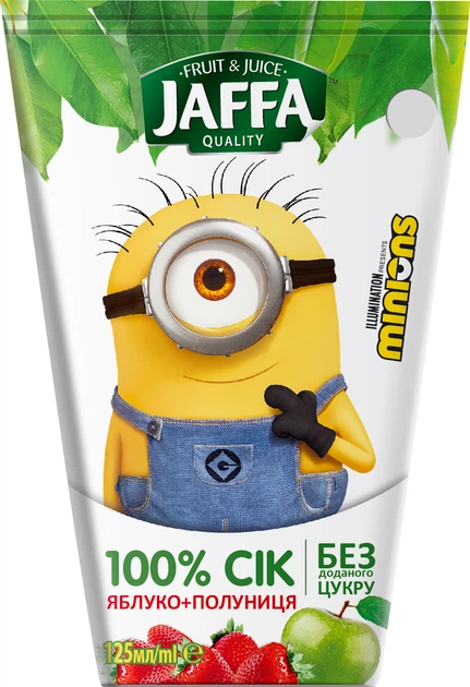 Упаковка яблучно-полуничного соку Jaffa Minions без цукру 0.125 л х 22 ...