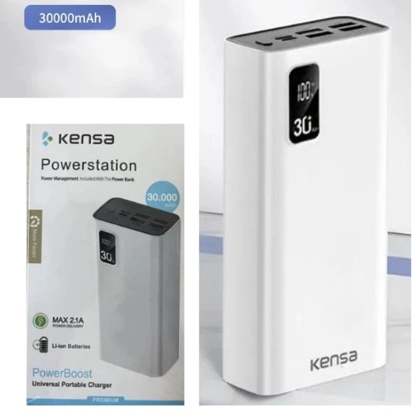 Повербанк Kensa 30000mAh 4хUSB 2.1A, вхід Micro-USB/Type-C KP-54 White ...
