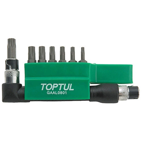 Набор бит TORX TOPTUL 1/4" T10H-T40H + Г-обр. переходник 8ед. GAAL0801 ...