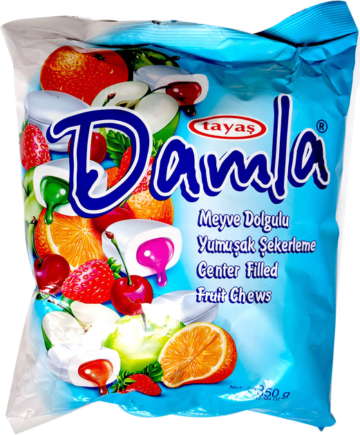 Упаковка жевательных конфет Tayas Damla Микс с фруктовой начинкой 350 г ...