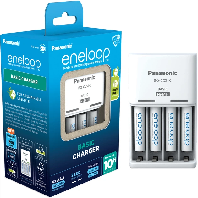 Зарядное устройство Panasonic Basic Charger New + Eneloop 4 AAA 800 mAh ...