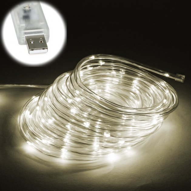 Светодиодная гирлянда TOPA дюралайт 10 м 100 LED от USB Теплый Белый ...