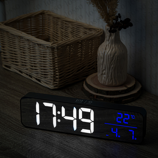 Часы настольные электронные Losso Premium (BT) LONG с LED подсветкой и ...