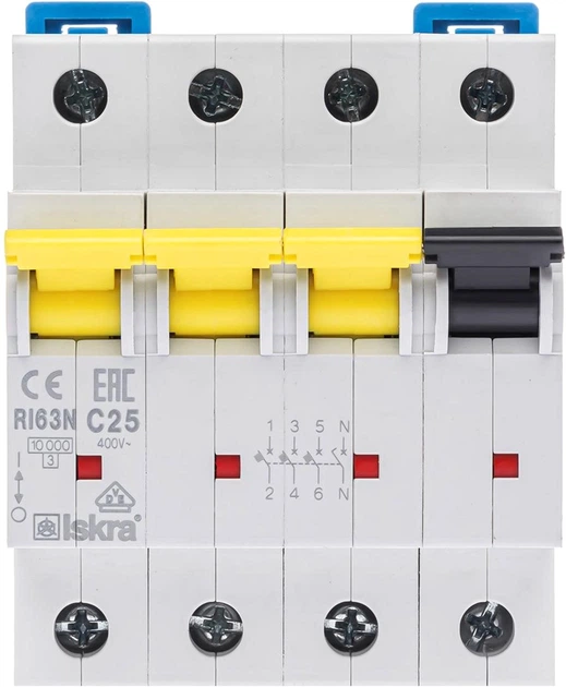 Автоматический выключатель Iskra 25A 3P+N 10kA C RI63NC25A ...