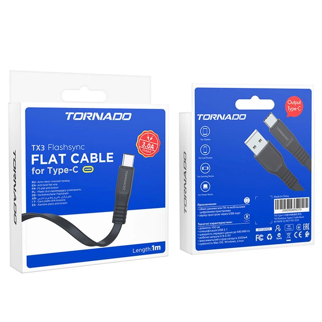 Кабель Tornado TX3 USB – Type-C 3A/1м- чорний 779823 – фото, отзывы ...