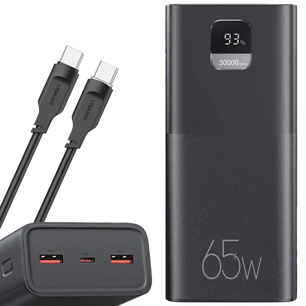 Павербанк Usams 65W Quick Charge 30000mAh + кабель USB-C 100W для ...
