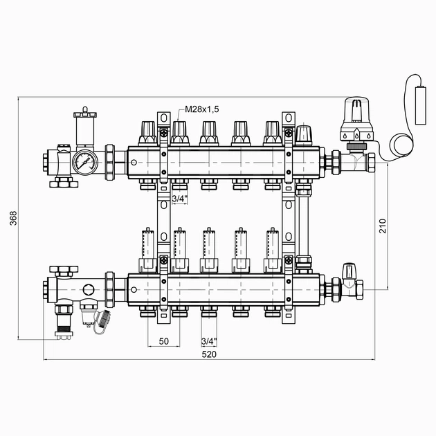 Коллекторная группа Icma 3/4" 5 выходов, с расходомером №A2K013 – низкие цены, кредит, оплата ...
