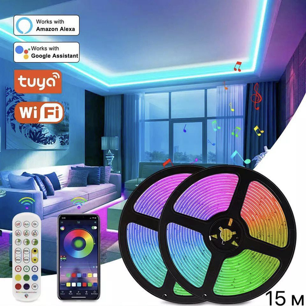 Умная Светодиодная LED лента Leclstar с Wi-Fi, 12 В, 15 метров ...