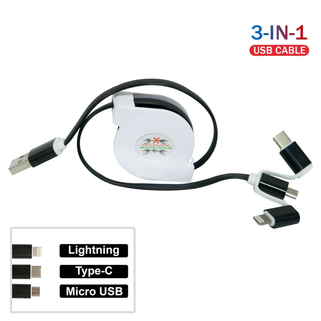 Кабель для зарядки 3в1 "Улитка" Черно-белый, зарядка Type-C/Micro USB ...