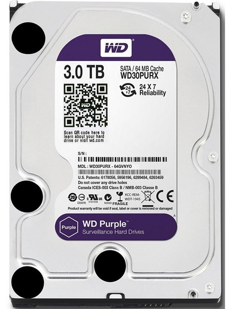 Жесткий диск HDD SATA 3.0TB WD Purple 5400rpm 64MB (WD30PURZ) – фото ...