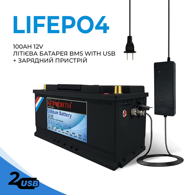 LifePo4 аккумулятор 100Ah 12V с USB, в комплекте с зарядным устройством ...