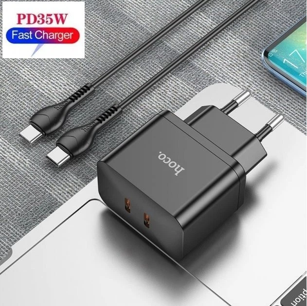 Зарядний пристрій Hoco Powerful 35W 2xType-C з кабелем Type-C to Type-C ...