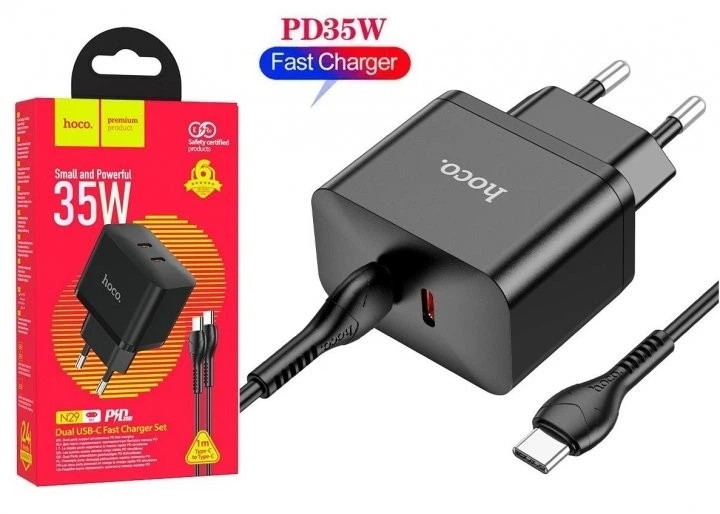 Зарядний пристрій Hoco Powerful 35W 2xType-C з кабелем Type-C to Type-C ...