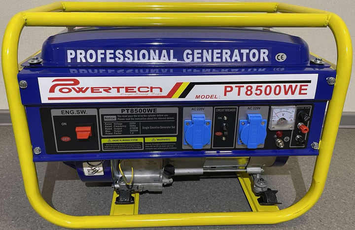 Генератор бензиновий однофазний 3 кВт Powertech Pt8500we фото