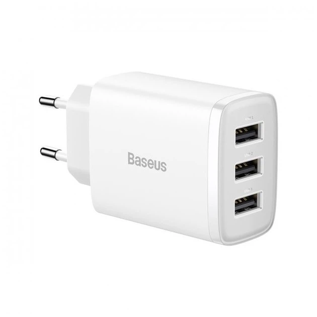 Мережевий зарядний пристрій Baseus Compact Charger 3U 3USB 17W EU білий – фото, отзывы ...