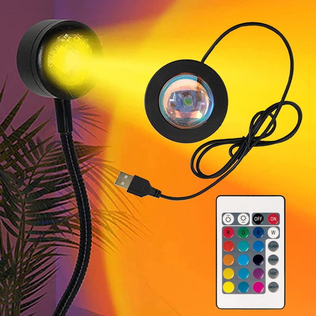 Проекційний світильник USB Sunset Lamp із пультом 16 кольорів ...