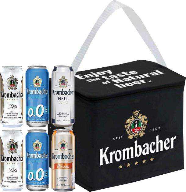 Подарунковий набір пива Krombacher Pils 4.8% 0.5 л х 2 шт + Krombacher ...