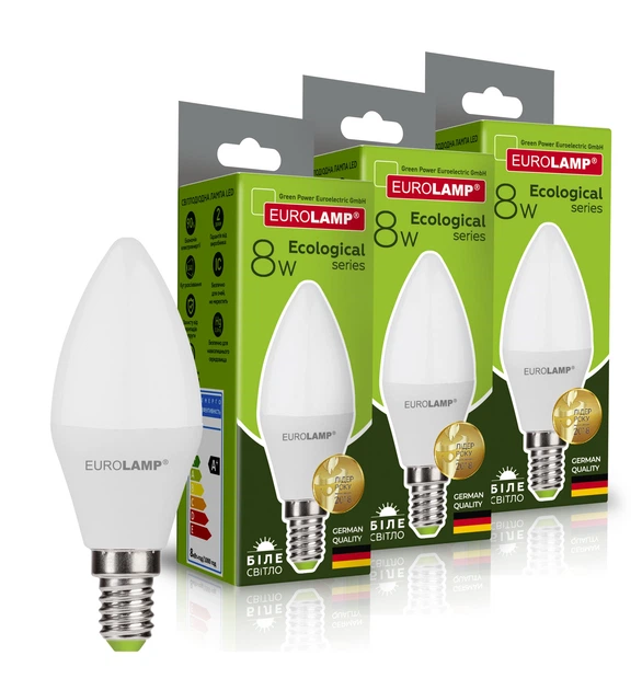 Світлодіодна лампа EUROLAMP CL 8W E14 4000K (LED-CL-08144(P)) 3 шт ...