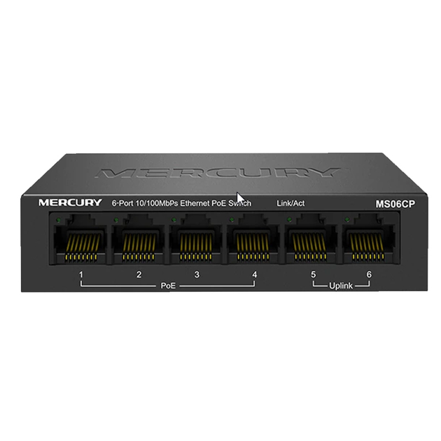 Коммутатор POE Mercury MS06CP с 4 портами POE+ 2 порта UP-Link 100Мбит ...
