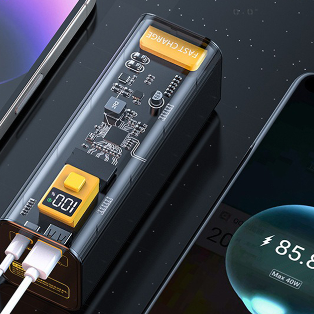 Мощный Power Bank повербанк Cyber punk FCH-40000mAh 22.5Вт, с ...