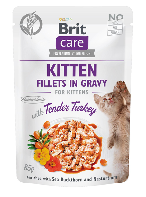 Вологий корм для котят Brit Care Cat pouch 85g (філе індички в соусі ...