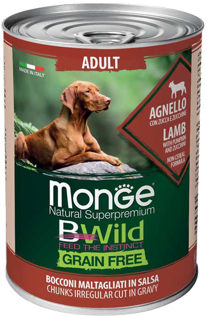 Влажный корм для собак Monge Dog Wet Bwild Adult c ягненком, тыквой и ...
