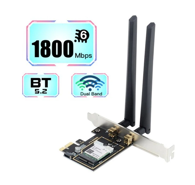 Двухдиапазонный PCI-E Wi-Fi 6 1800Mbps + BT5.2 (AX) адаптер 2.4/5GHz ...