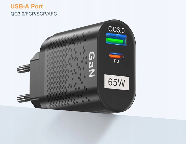 Сетевое зарядное устройство USLION 65W GaN PD с быстрой зарядкой QC 3.0 ...