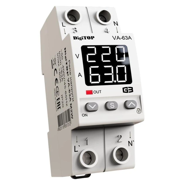 Реле напруги з контролем струму DigiTOP VA-63A M2W з термозахистом (VA-63A M2W) – фото, отзывы ...