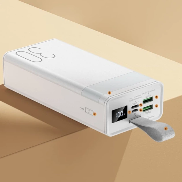 Умб remax chinen series 20W+22.5W fast charging power bank with led light 30000mAh rpp-320 white ...