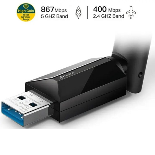 Адаптер WiFi TP-Link Archer T3U Plus AC1300 67 Mbps at 5 GHz 400 Mbps ...