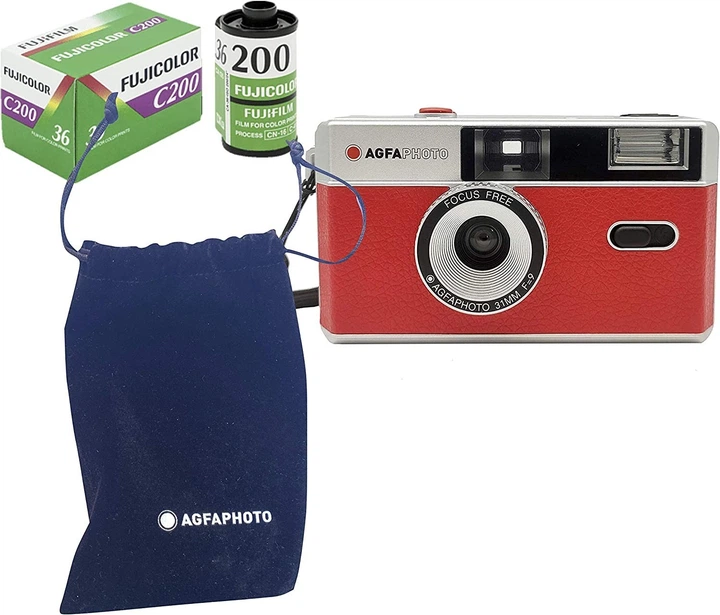 Аналогова камера AgfaPhoto 35 мм, червона (плівка + акумулятор). Колір ...