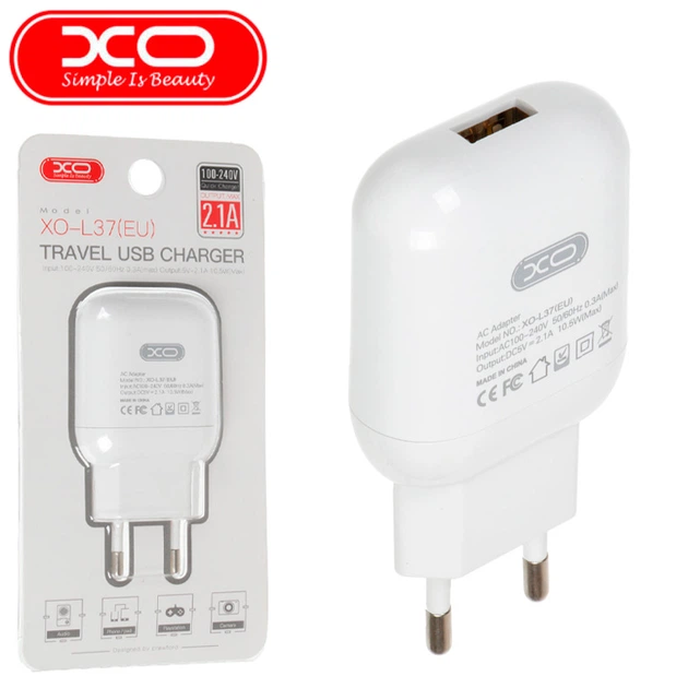 Сетевое зарядное устройство XO L37 с 1USB/2.1A Удобное Белое – фото, отзывы, характеристики в ...