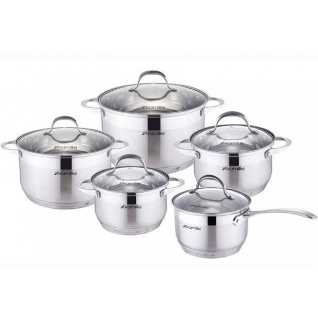 Набір посуду Kamille Mystery 4 каструлі 2.1л, 2.9л, 3.9л, 6.5л і ківш 2 ...