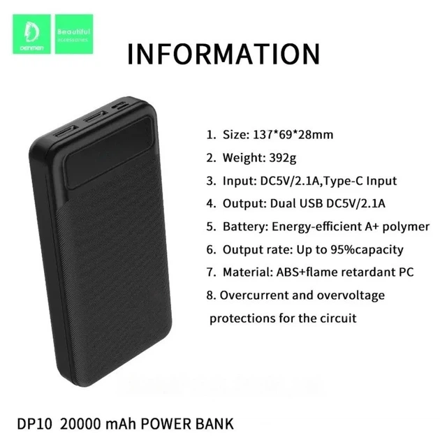 Power Bank Denmen DP10 20000 mAh Чорний – фото, отзывы, характеристики в интернет-магазине ...