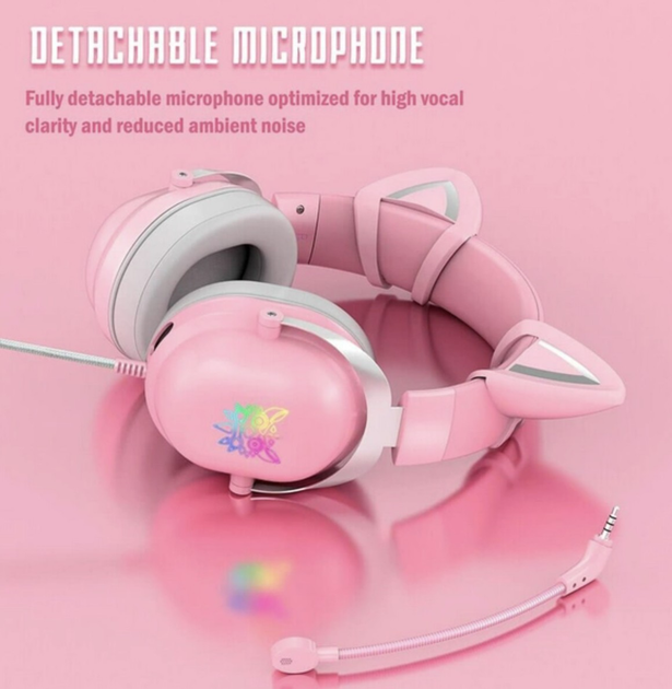 Наушники игровые гарнитура с ушками Onikuma X11 RGB подсветкой Pink ...