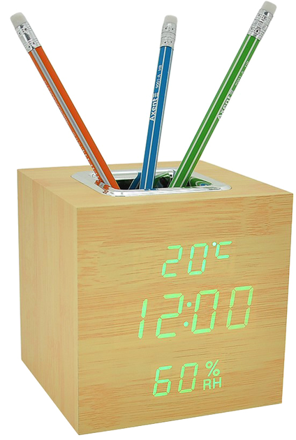 Настольные часы с будильником VST VST-878S Wooden (Yellow) Green Light ...