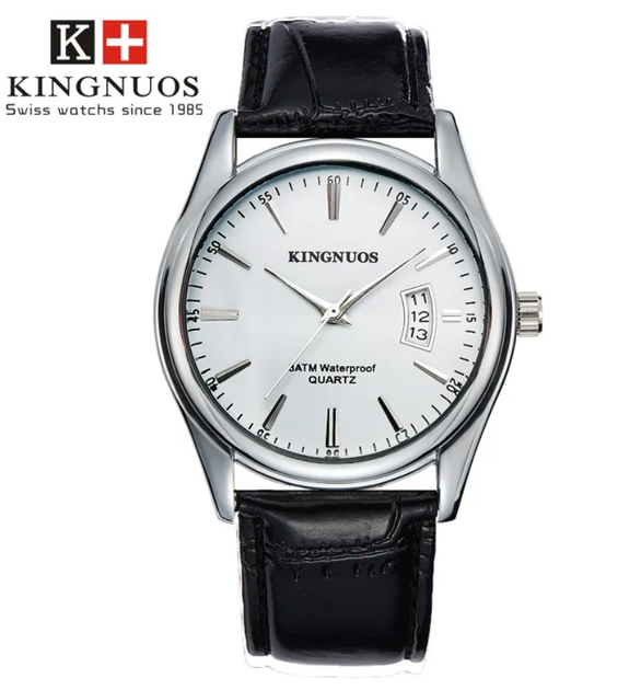 Мужские наручные часы KINGNUOS K-1853 с кожаным ремешком, с белым ...