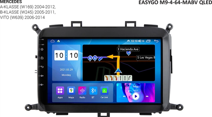 Штатное головное устройство EasyGo M9-4-64-MABV QLED Mercedes A-klasse (W169), B-klasse (W245 ...