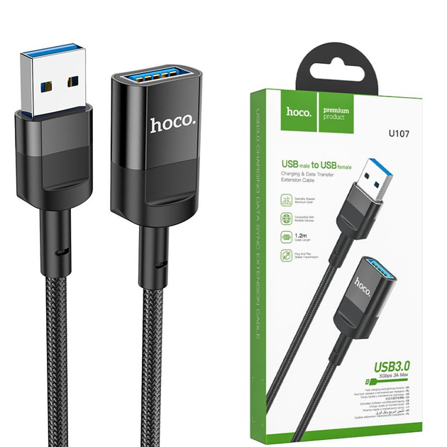 Кабель Hoco удлинитель USB папа-мама (USB3.0 AM-AF) 1,2 метра 5Гбіт/с ...
