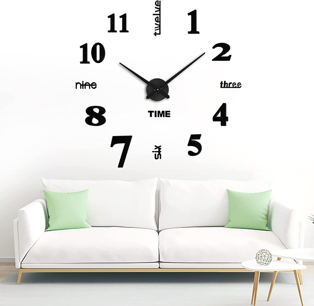 Большие бескаркасные настенные часы Horloge 3d Diy кварц Черные фото