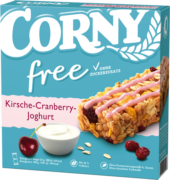 Упаковка злакових батончиків Corny Без цукру з вишнею та журавлиною 20 ...
