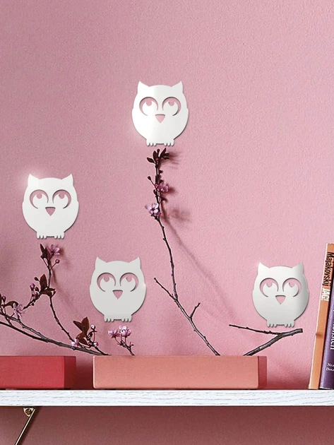 Дзеркальний настінний декор інтерєрна наклейка на стіну Совушки 7 4х6 9 см 4 шт срібло